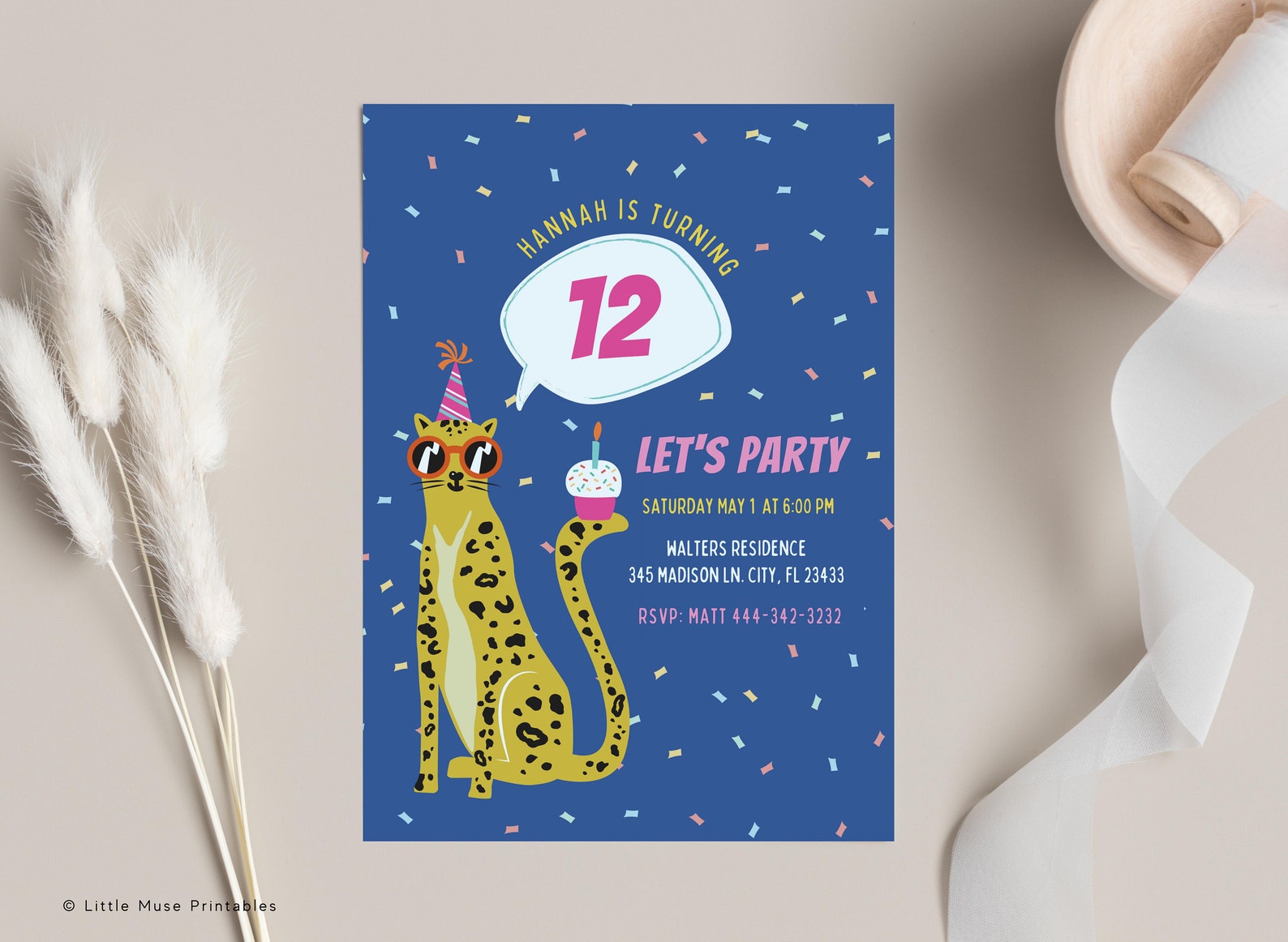 Printable Cheetah Birthday Party Invitation for Canva, Editable Teen ...