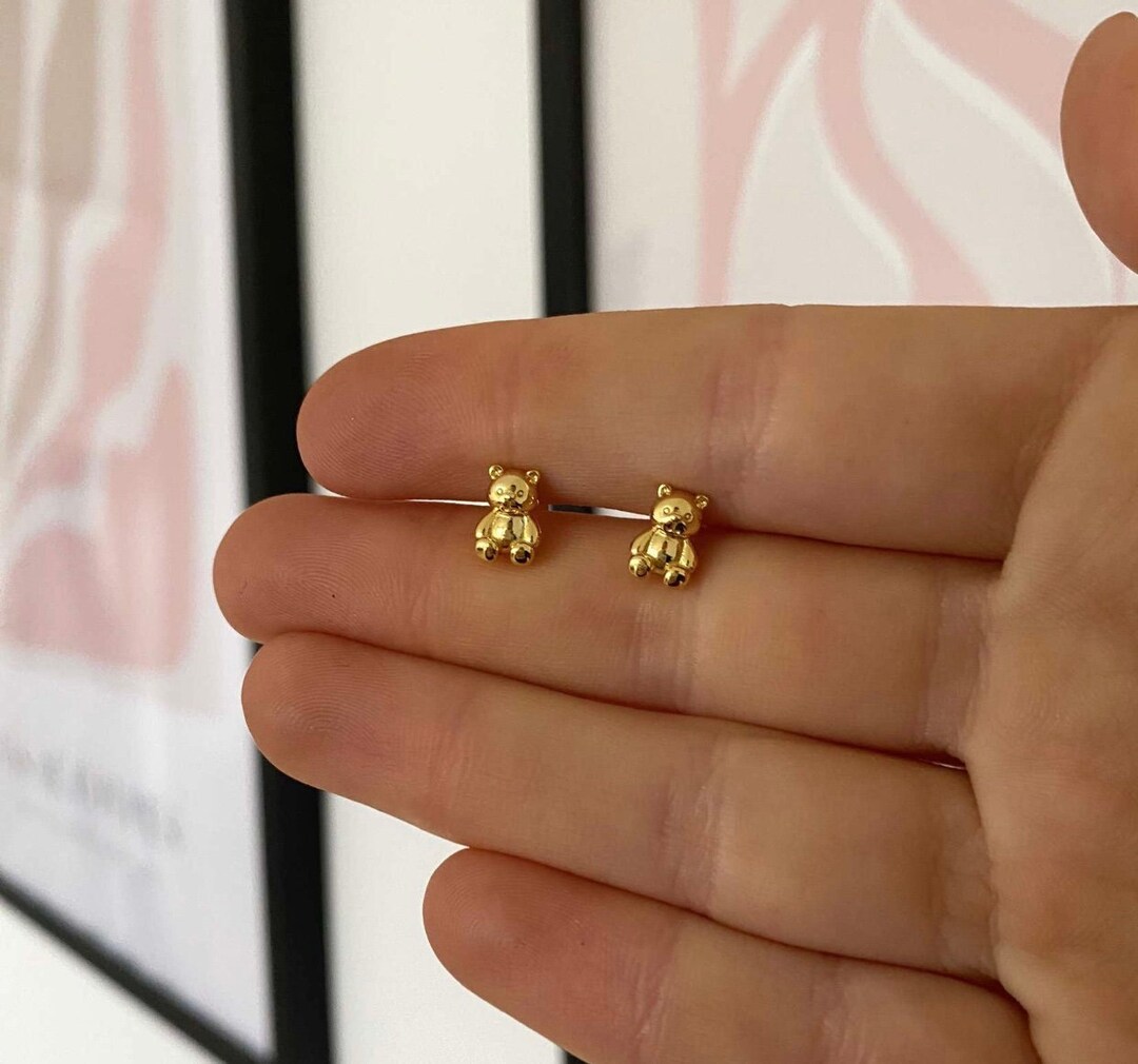 Gold Bear Stud Earrings, Bear Stud Earrings, Teddy Bear Stud Earrings, Cute Bear Stud Earrings ...