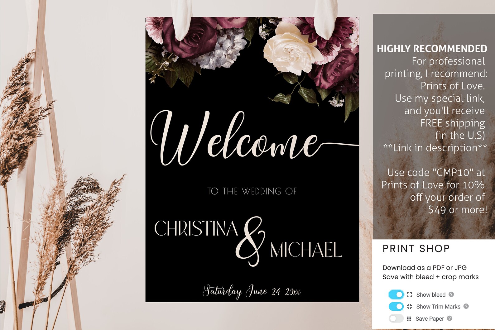 Moody Floral Welcome Sign, Dark Floral Wedding Welcome Sign Moody ...