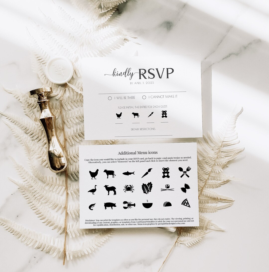 Rsvp Cards for Wedding With Menu Choices, Wedding Menu Choice, Modern ...