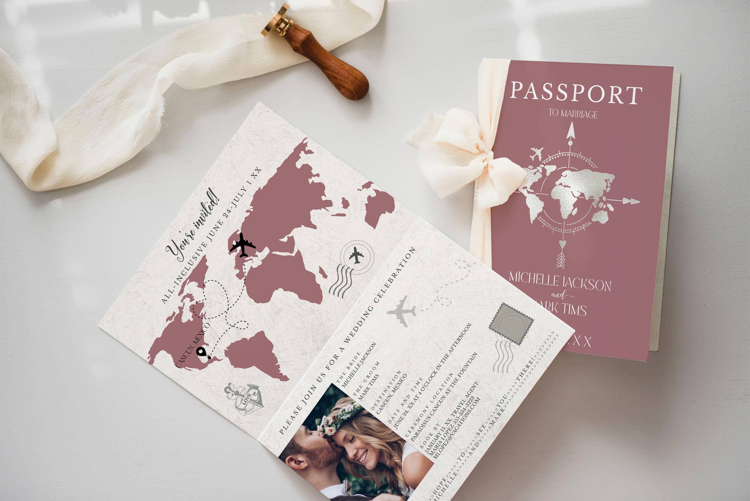 Blush Pink Passport Wedding Invitations Editable Rose Gold, Floral ...