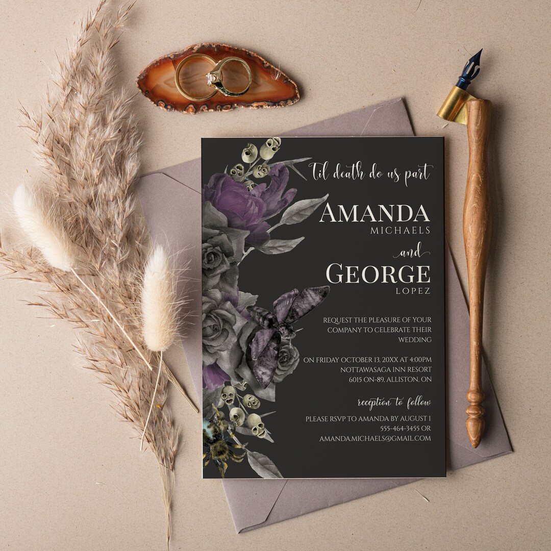 Black Wedding Invitation Template Gothic Wedding Invitation Vampire ...