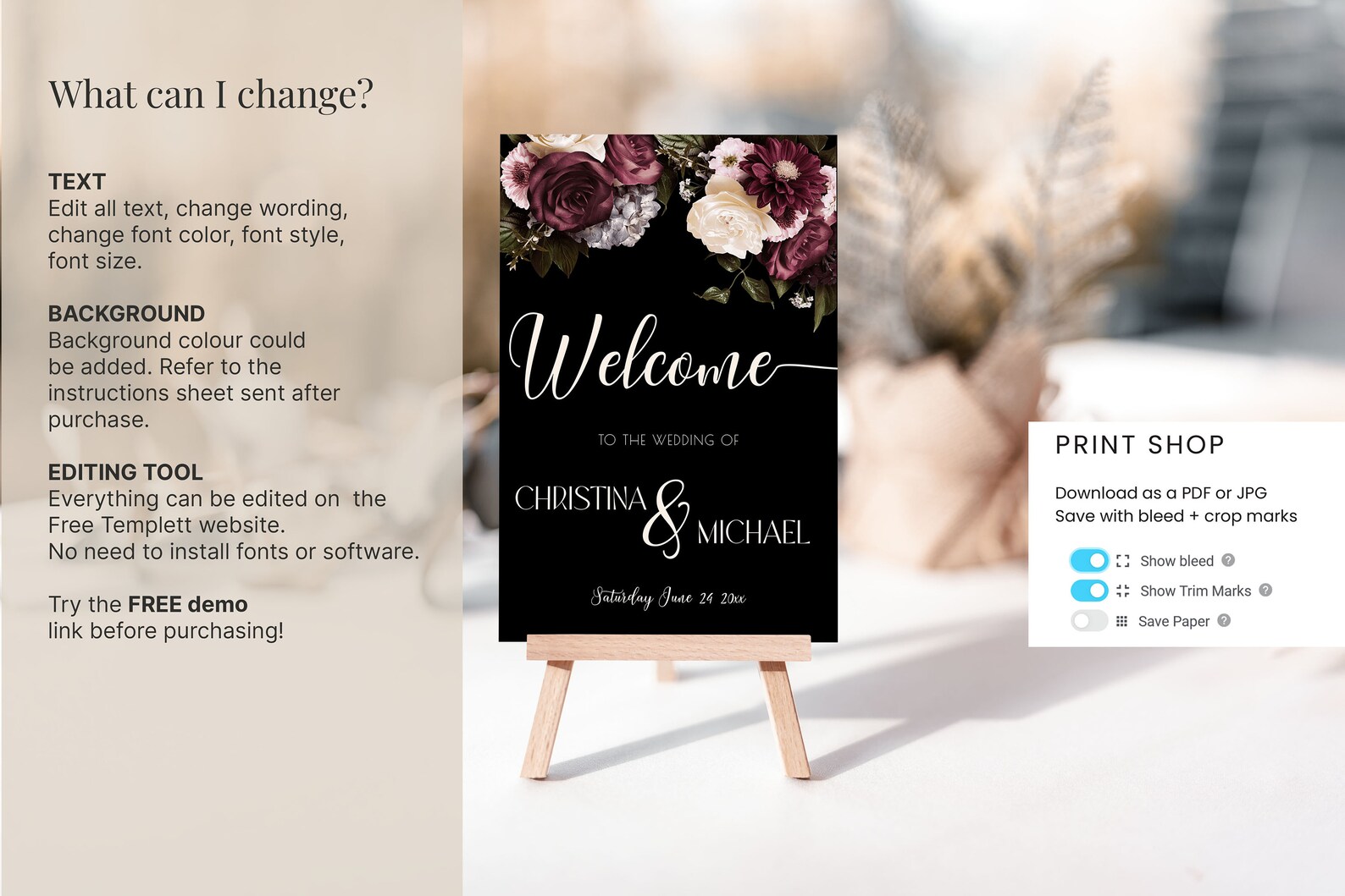 Moody Floral Welcome Sign, Dark Floral Wedding Welcome Sign Moody ...