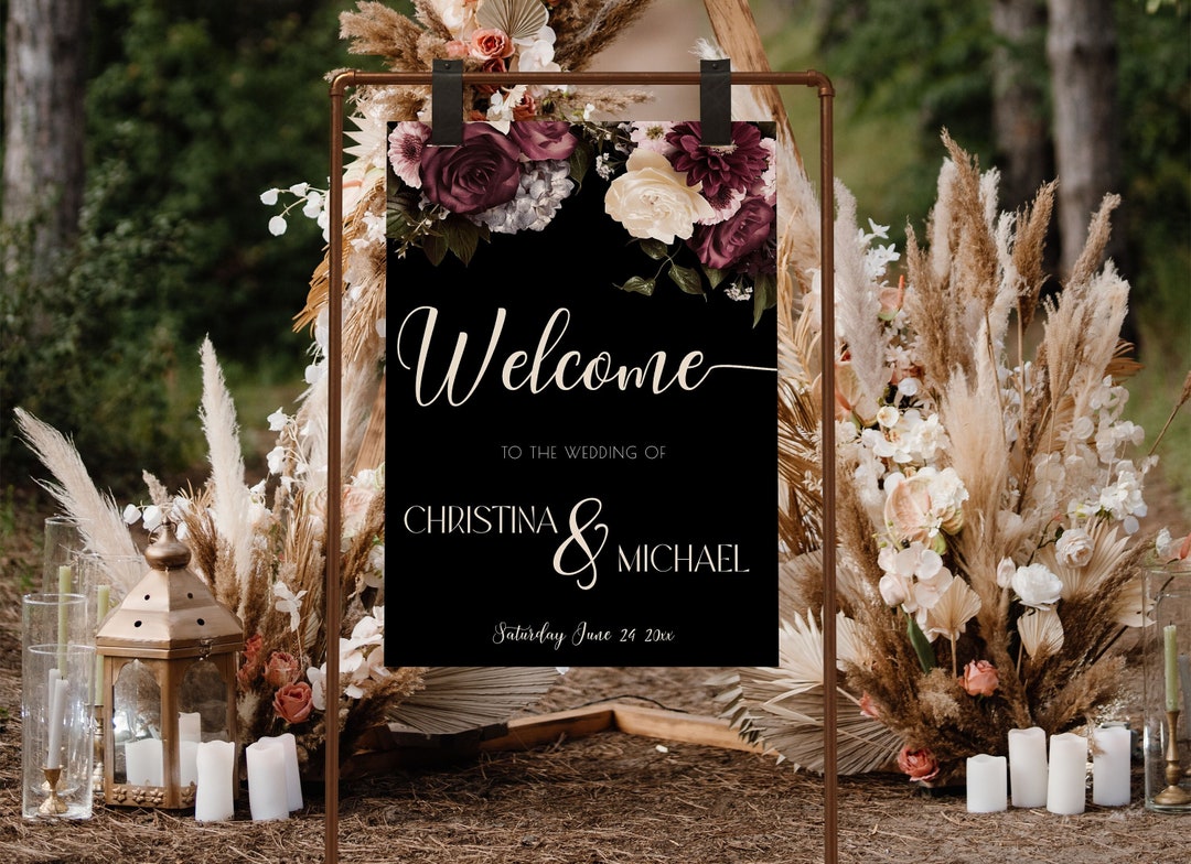Moody Floral Welcome Sign, Dark Floral Wedding Welcome Sign Moody ...