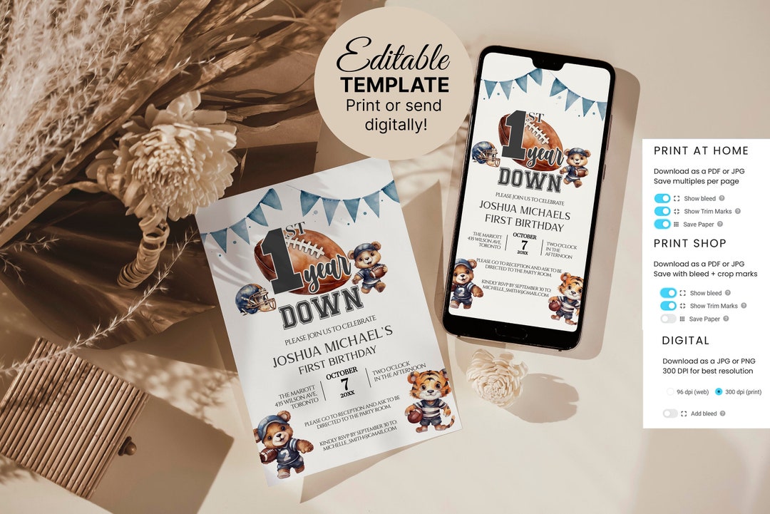 First Year Down Invitation Digital, First Year Down Invite, First Year ...