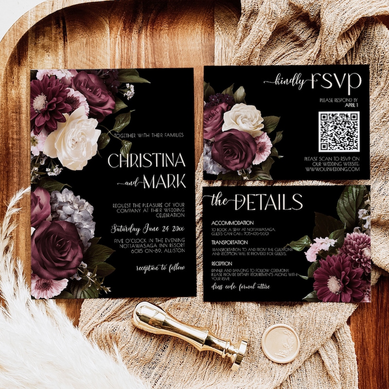 Dark Wedding Invitations - Etsy
