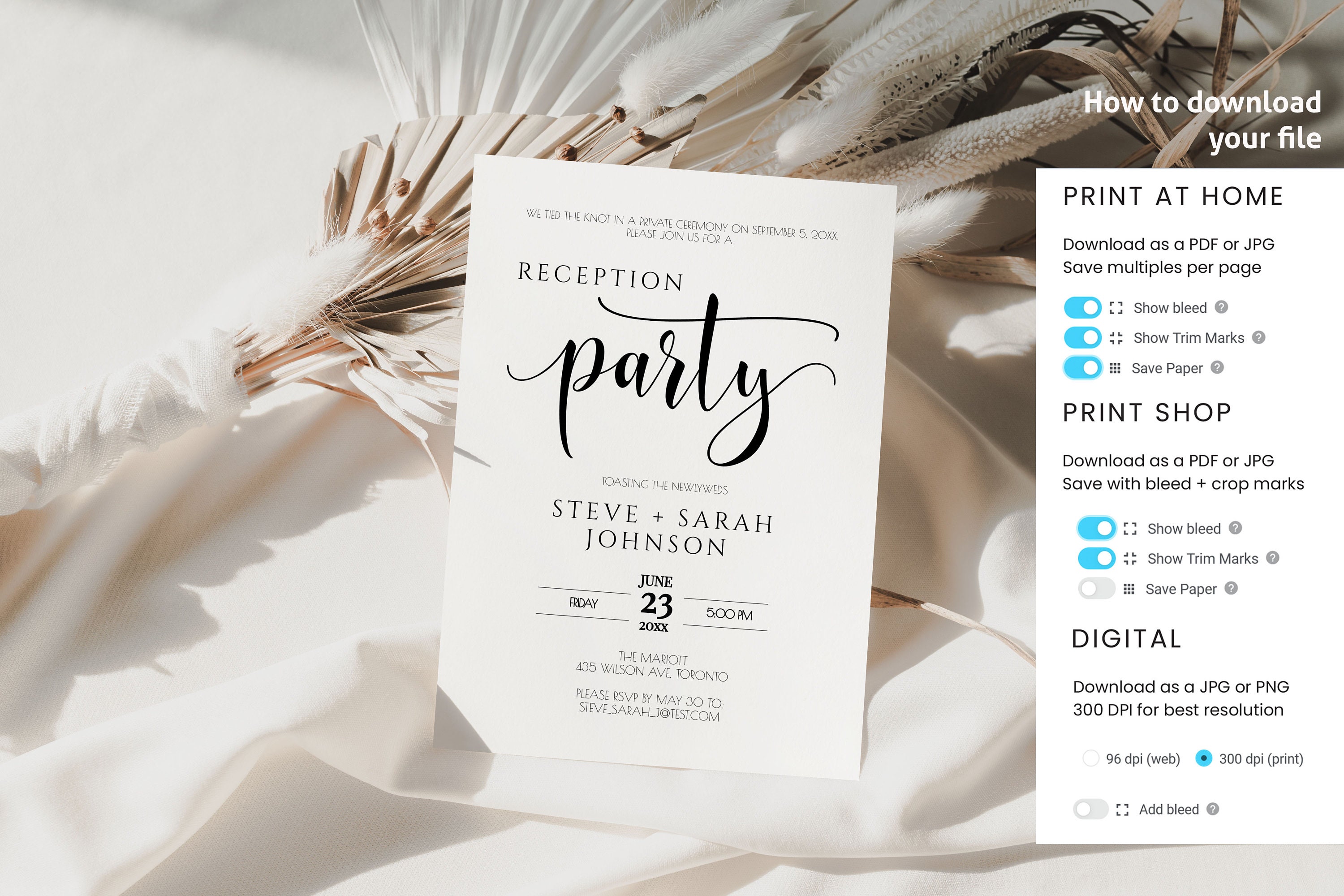 Wedding Reception Only Invitations Printable Elopement Wedding ...