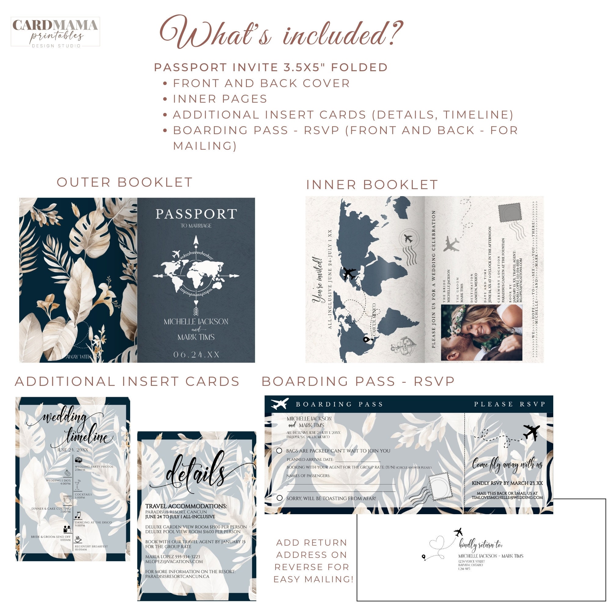Printable Passport Wedding Invitation Template DIY, Passport Wedding Destination Invitation ...