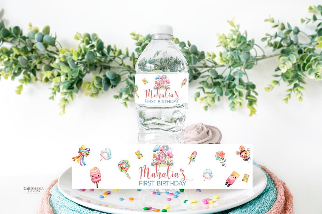 Candy Water Bottle Labels, Sweet Party Labels, Bottle Wrapper, Birthday ...