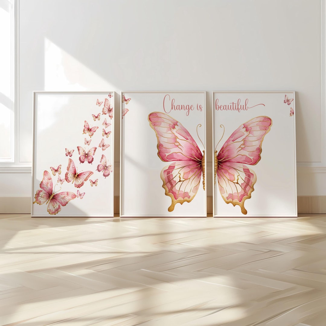 Butterfly Art Print Set Trendy Pink Room Decor, Blush Pink Butterfly ...