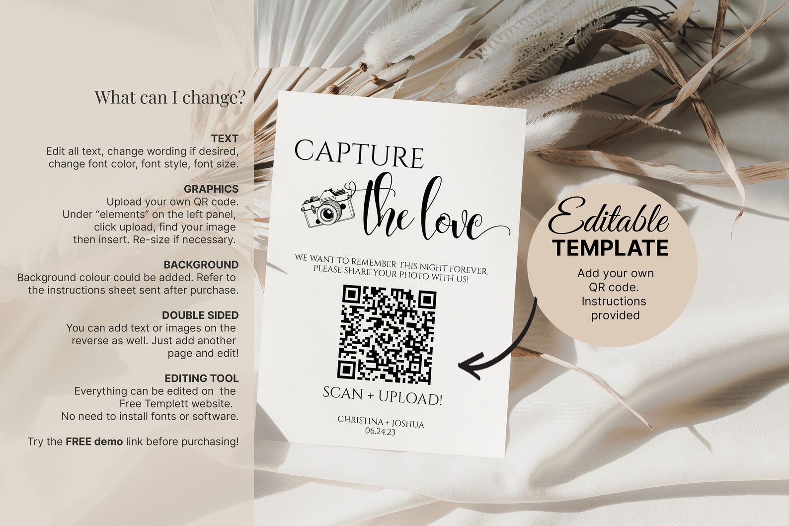 Capture the Love QR Code Wedding Card, Wedding QR Code Sign Pictures ...