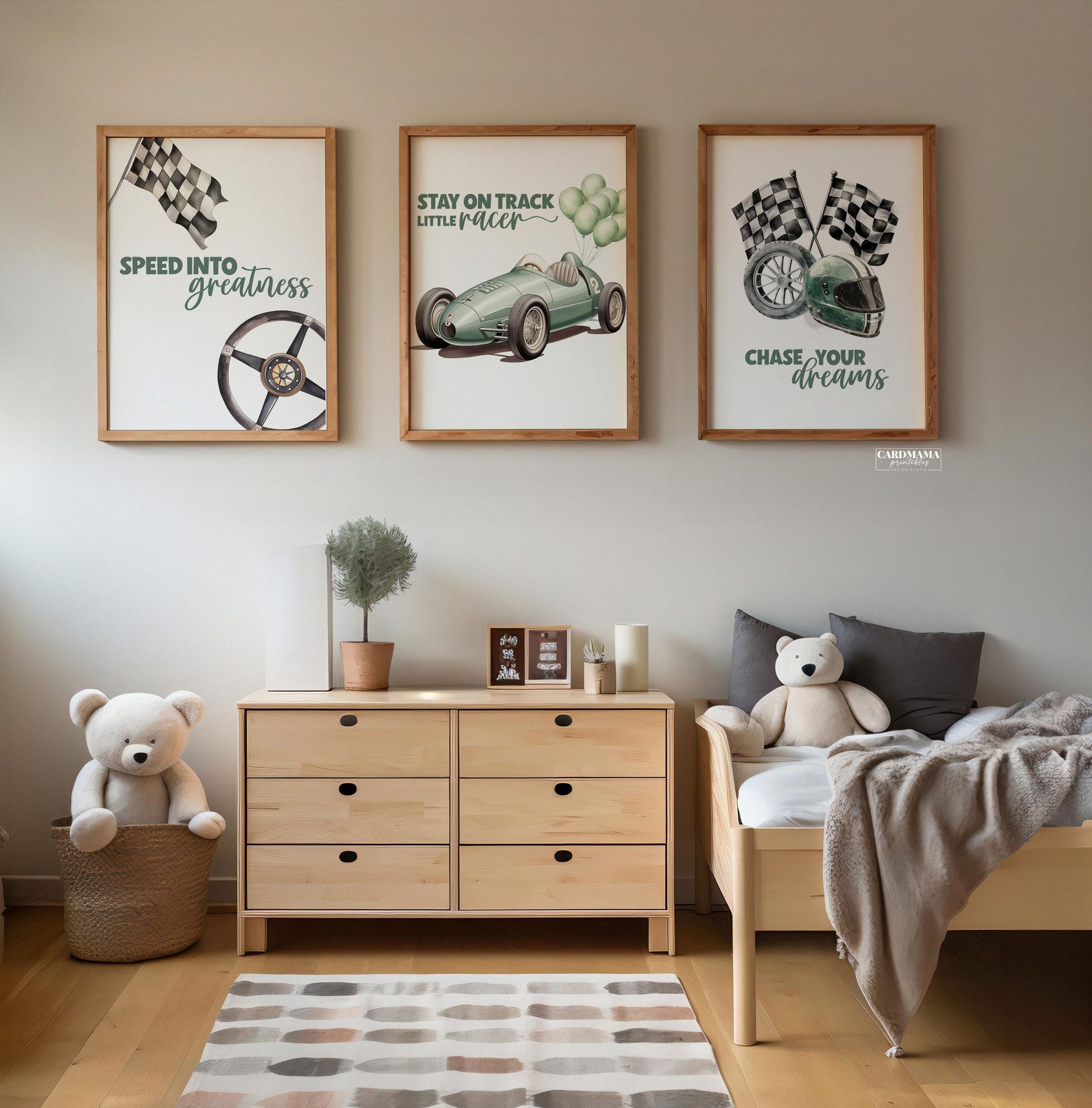 Vintage Race Car Decor, Bedroom Prints Set Racing, Racecar Nursery Wall ...