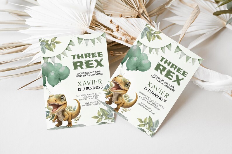 Dinosaur Birthday Invitation,editable Dinosaur 2nd Birthday Party ...