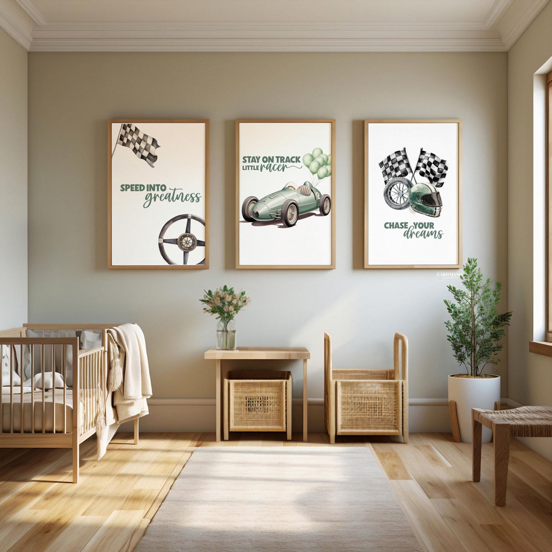 Vintage Racecar Prints, Boys Room Decor, Race Car Wall Art, Retro ...
