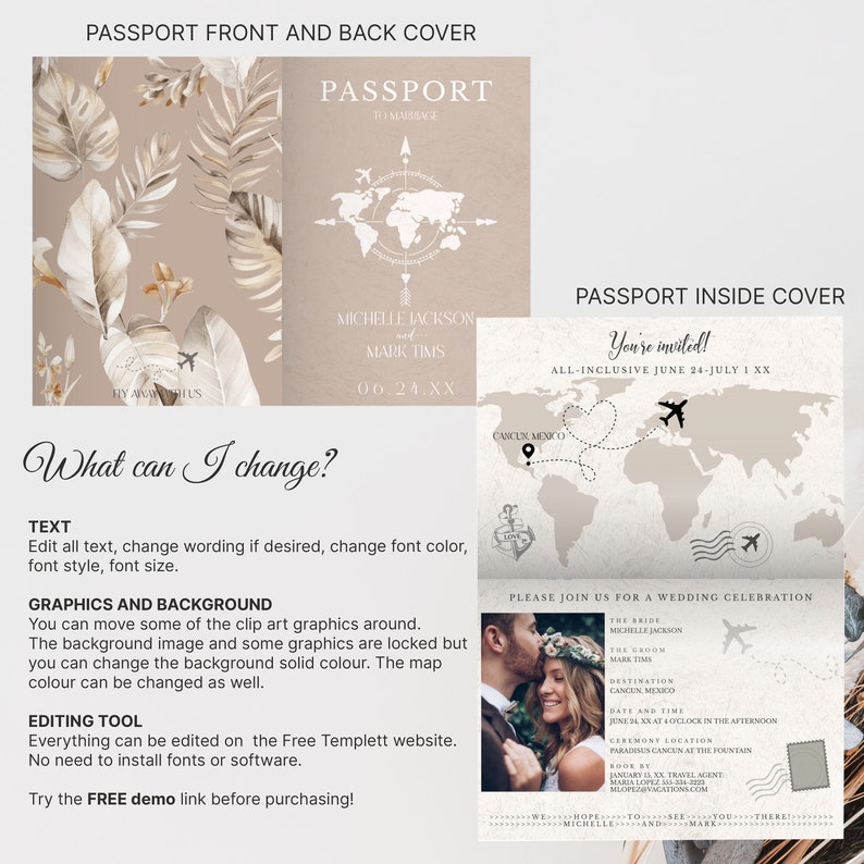 Printable Passport Wedding Invitation Template Destination Wedding 4358