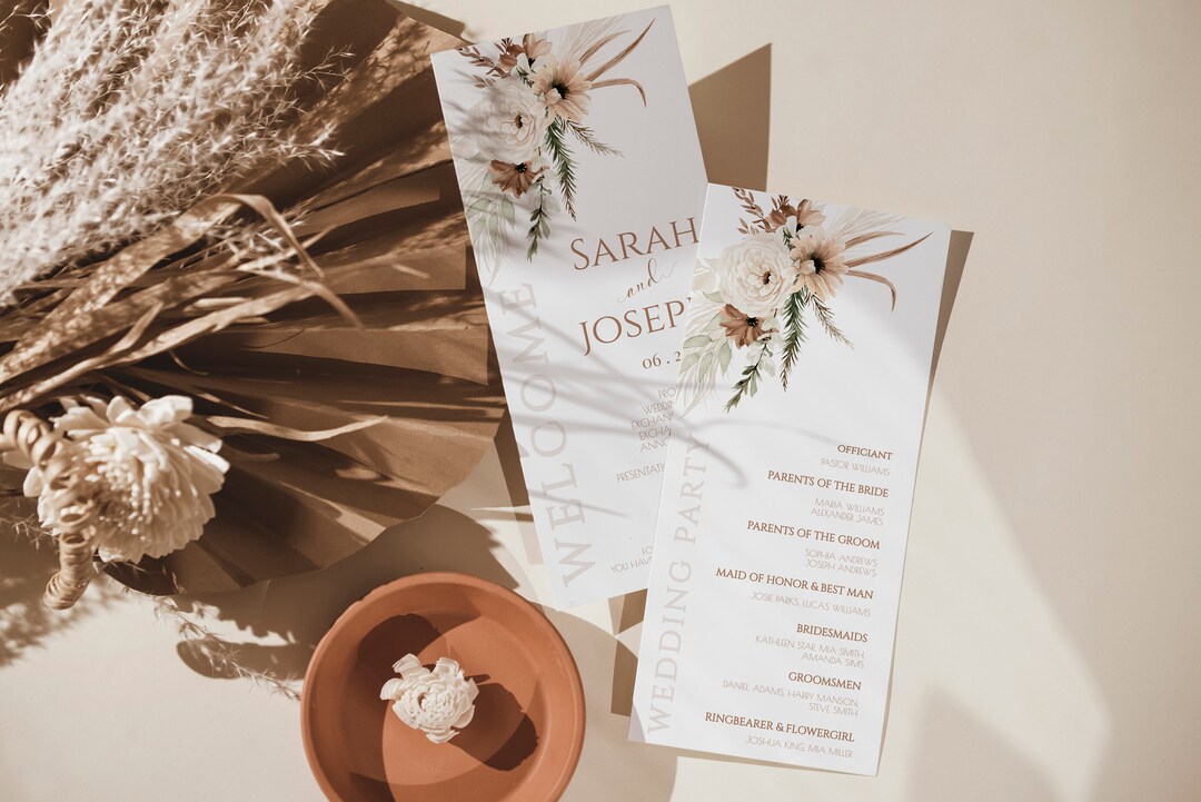 Boho Wedding Program | Editable Template | Printable Order of Service | Bohemian Wedding Program ...