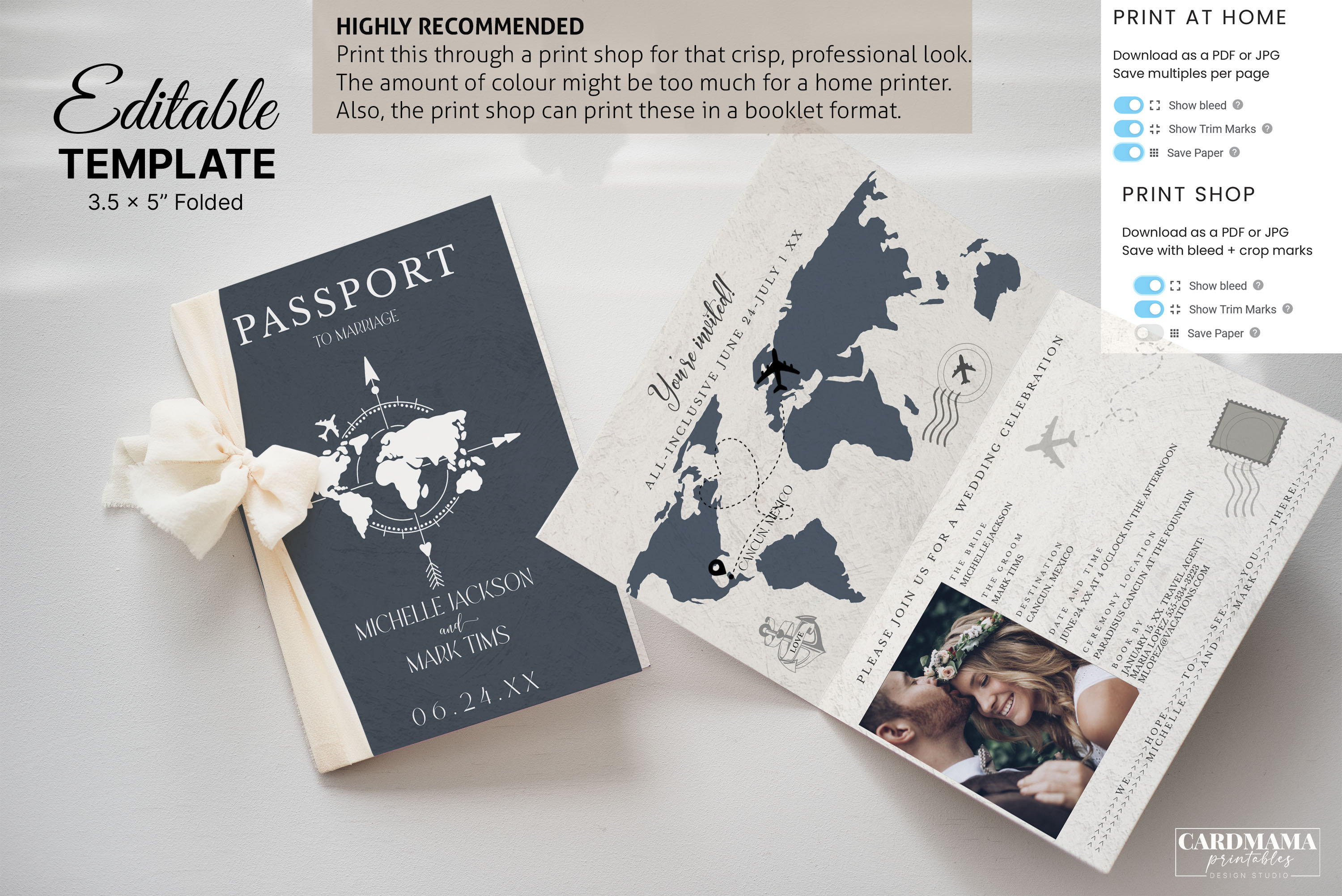 Printable Passport Wedding Invitation Template DIY, Passport Wedding Destination Invitation ...