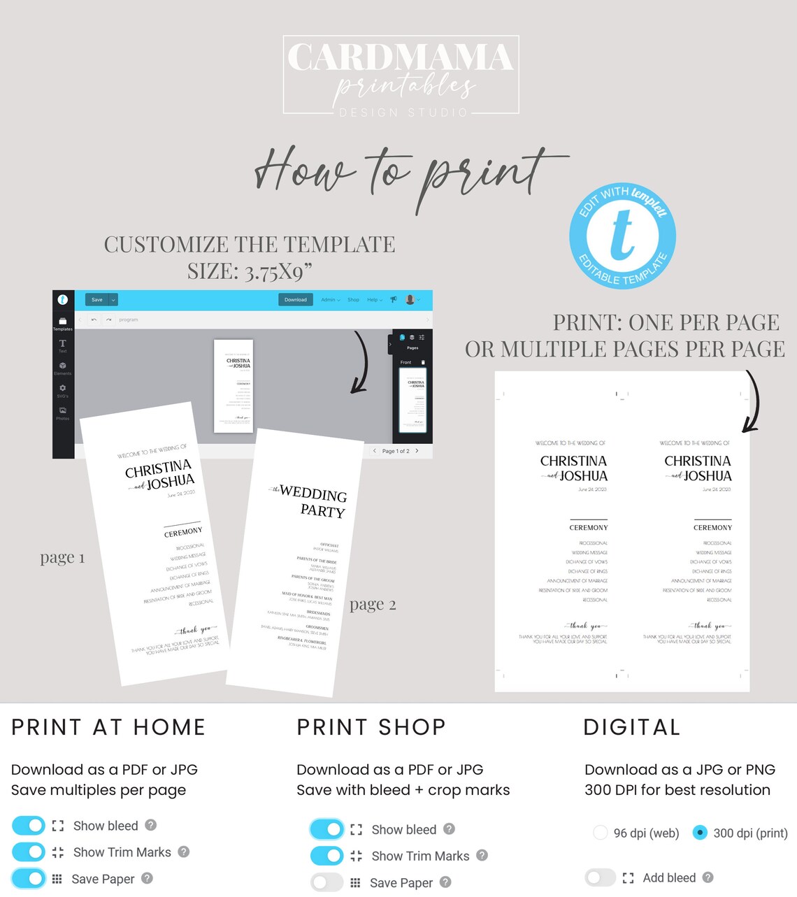 Boho Wedding Program | Editable Template | Printable Order of Service ...