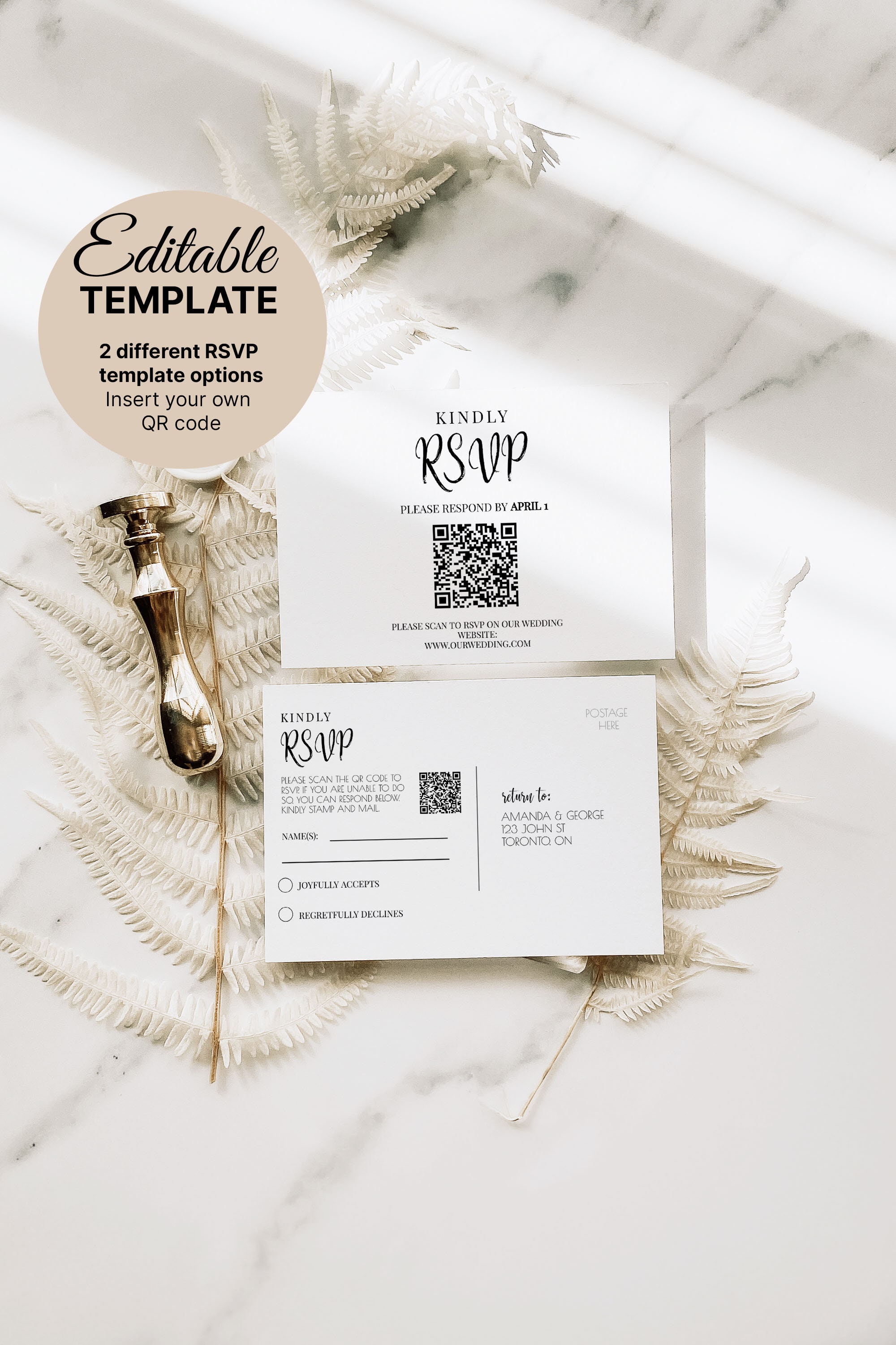 Minimalistic Wedding Invite Template Printable With Qr Code Wedding ...