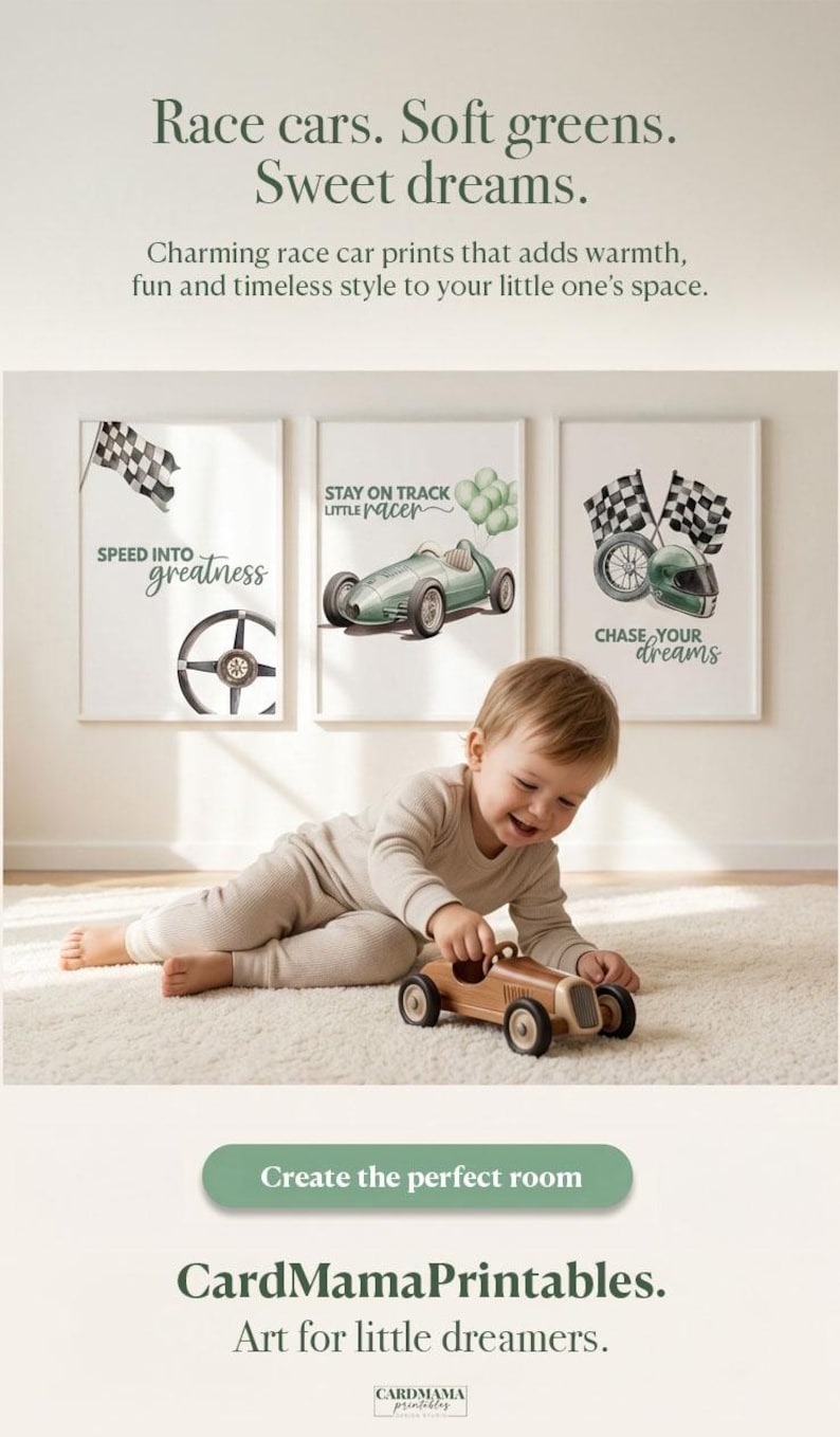 Vintage Racecar Prints, Boys Room Decor, Race Car Wall Art, Retro ...