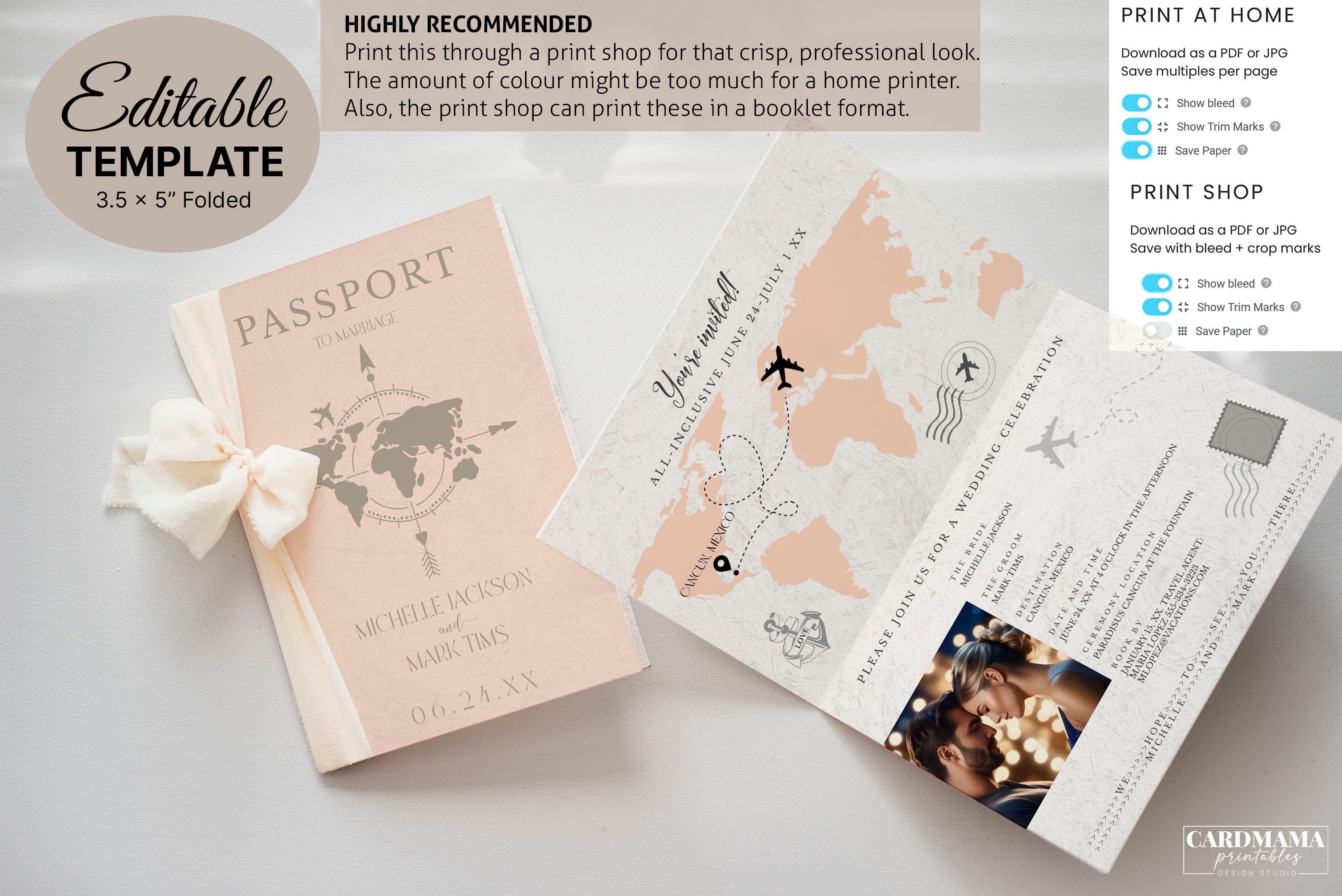 Peach Fuzz Printable Passport Wedding Invitation Template, Destination Wedding Invite Passport ...
