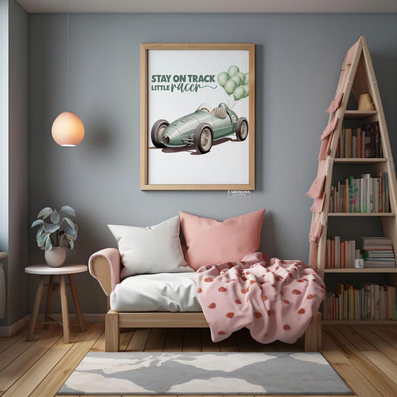 Vintage Racecar Prints, Boys Room Decor, Race Car Wall Art, Retro ...