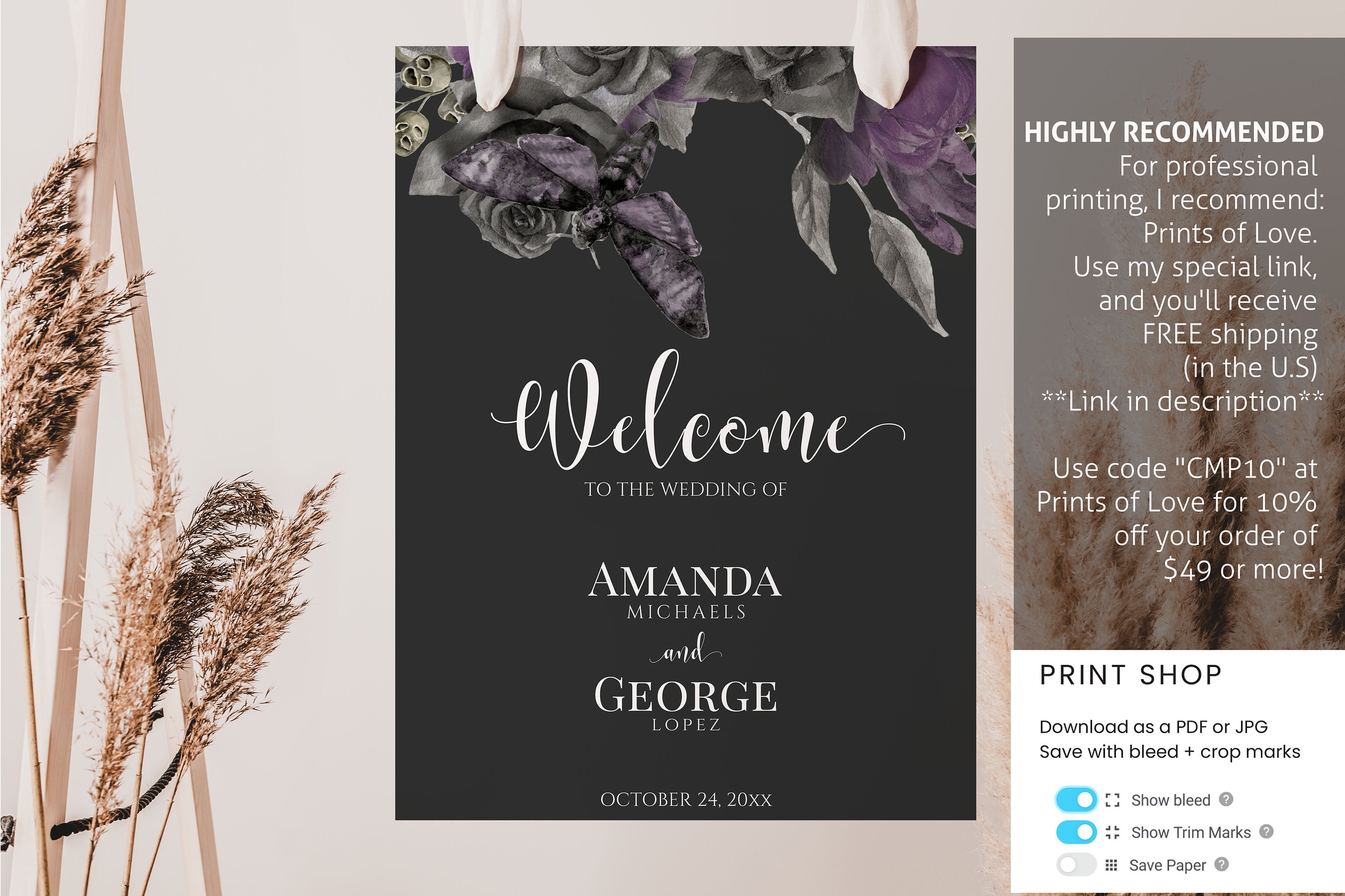 Gothic Wedding Welcome Sign, Halloween Bridal Shower Welcome Sign ...