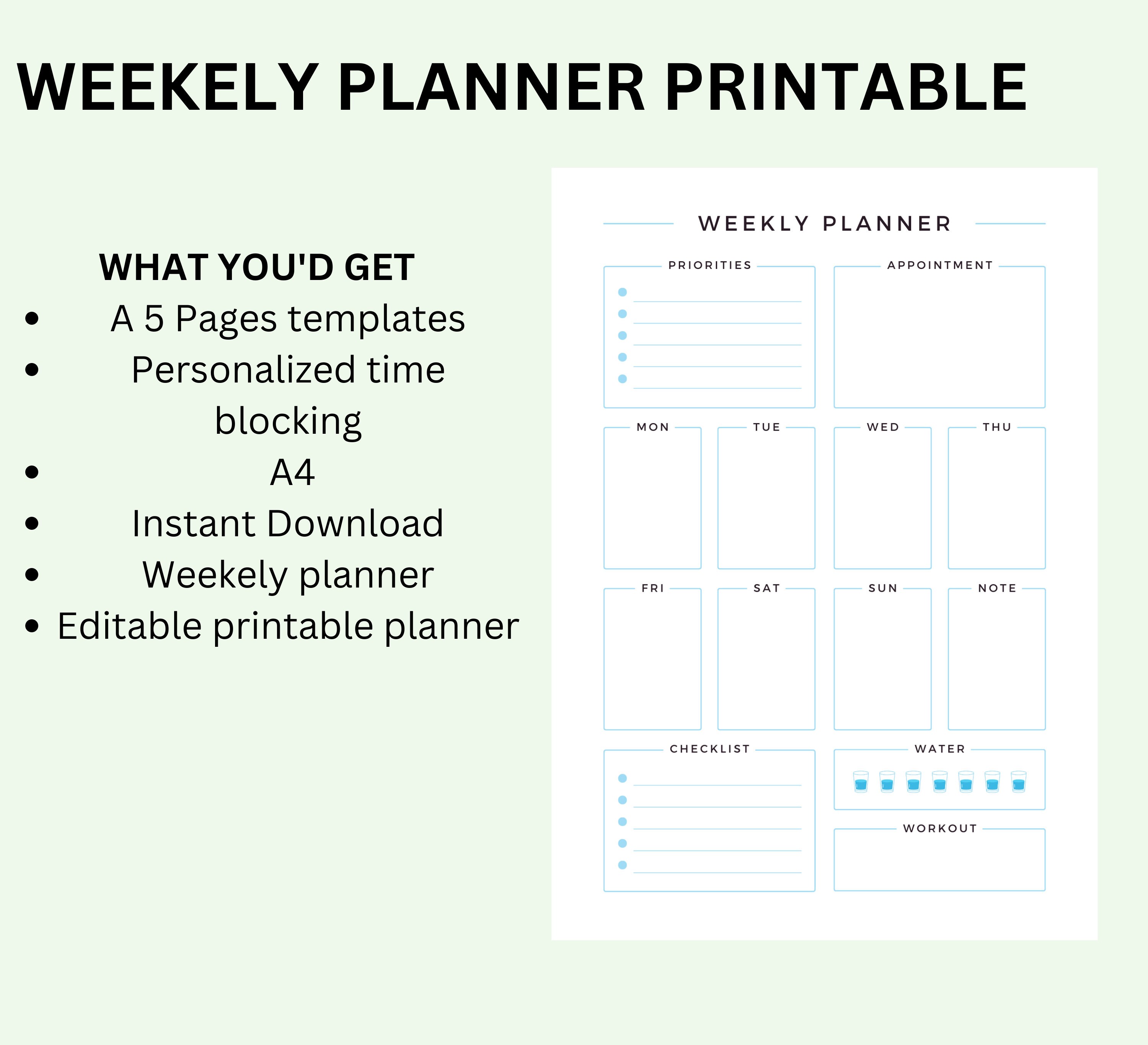 Editable Weekly Planner Printable Personal Planner Inserts, Weekly ...