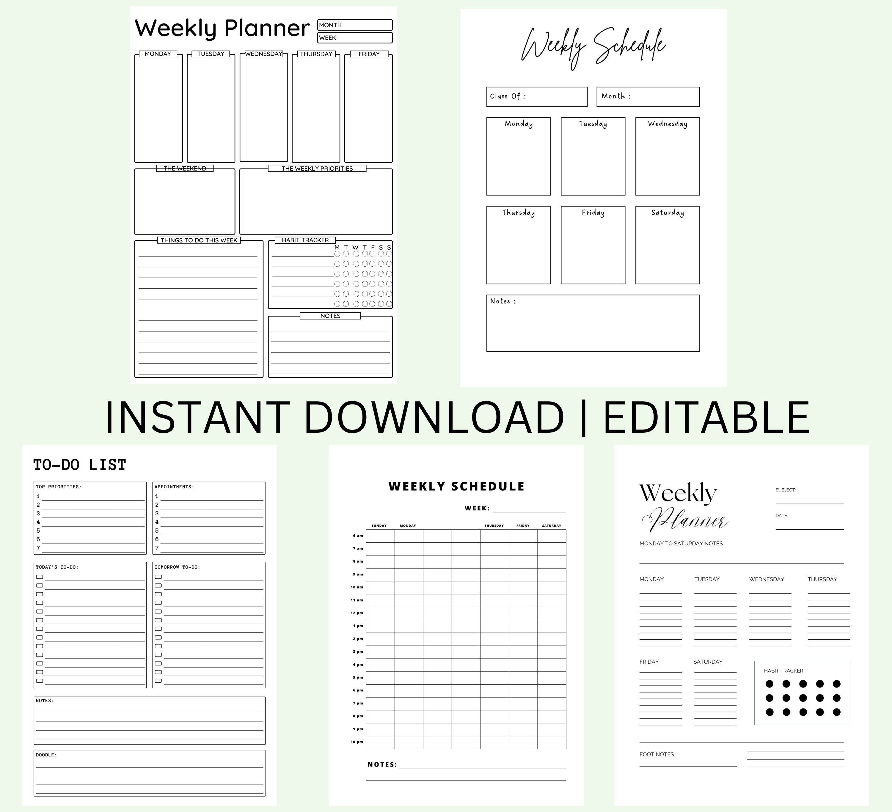 Weekly Planner Printable Personal Planner Inserts, Weekly Schedule ...