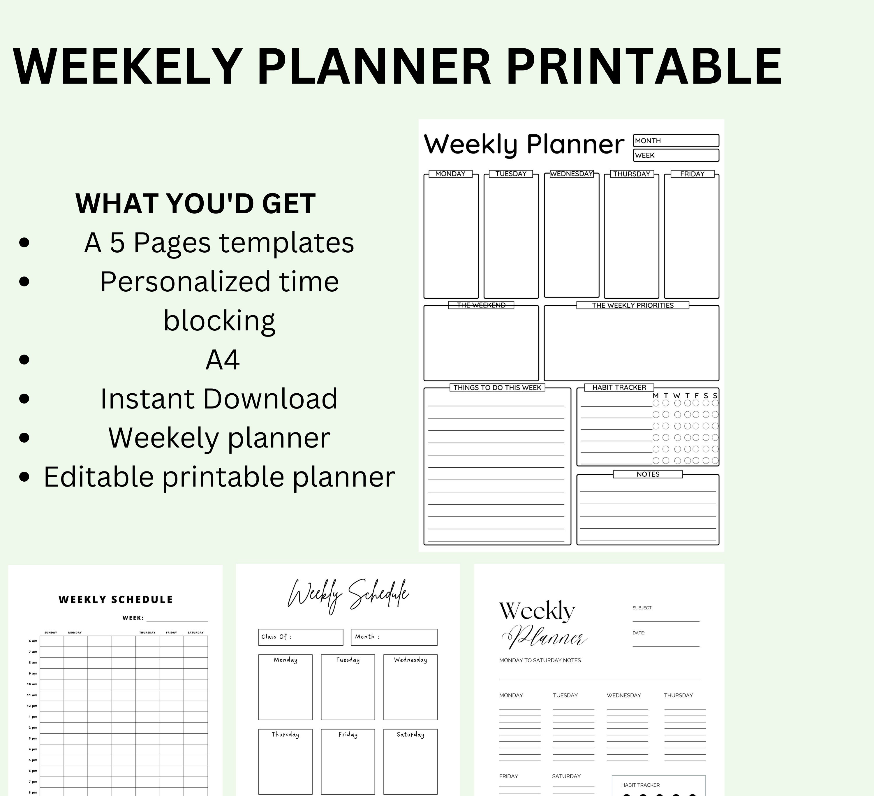 Weekly Planner Printable Personal Planner Inserts, Weekly Schedule ...