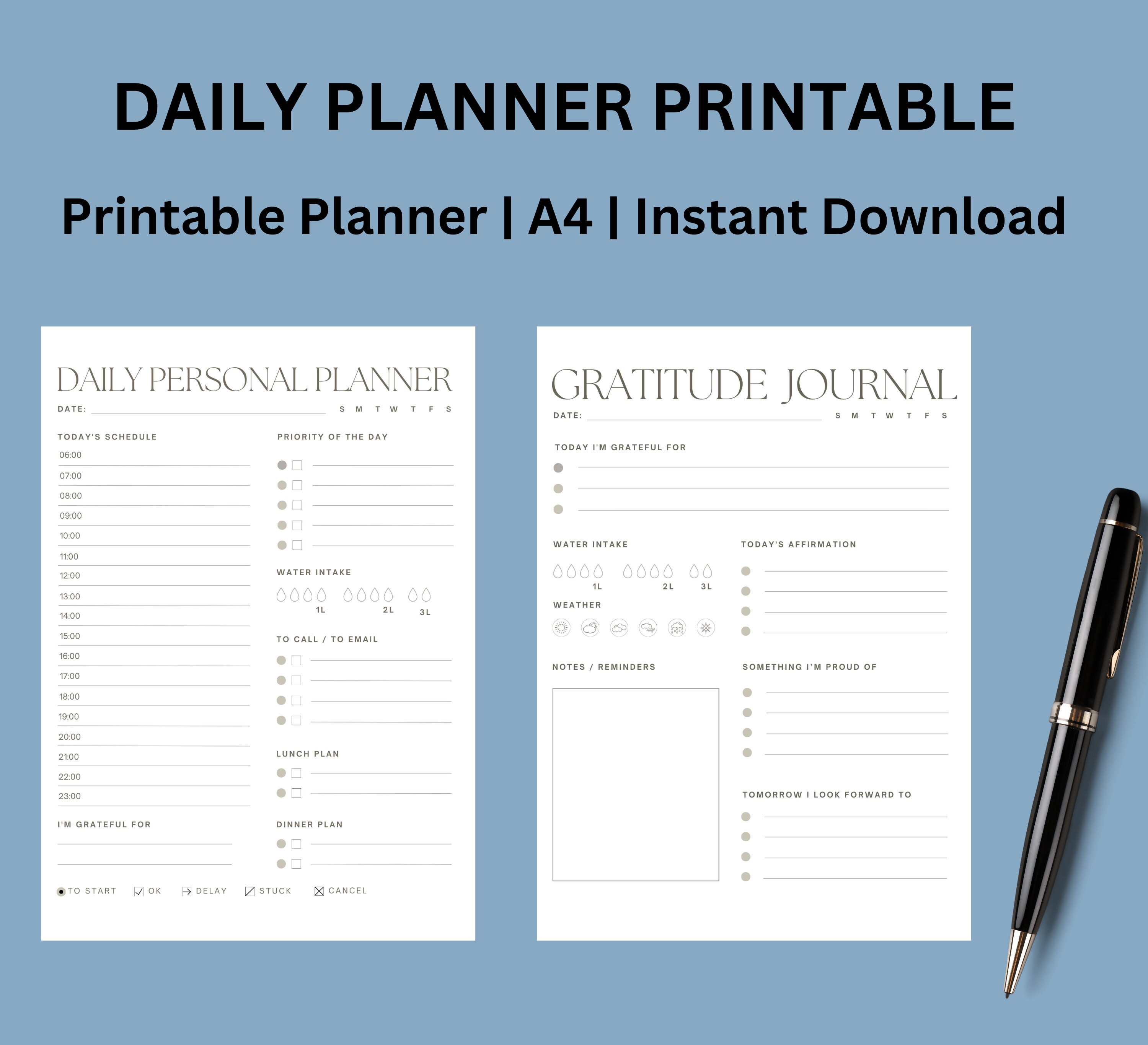 White Elegant Printable Daily Planner Editable Daily Planner Canva ...