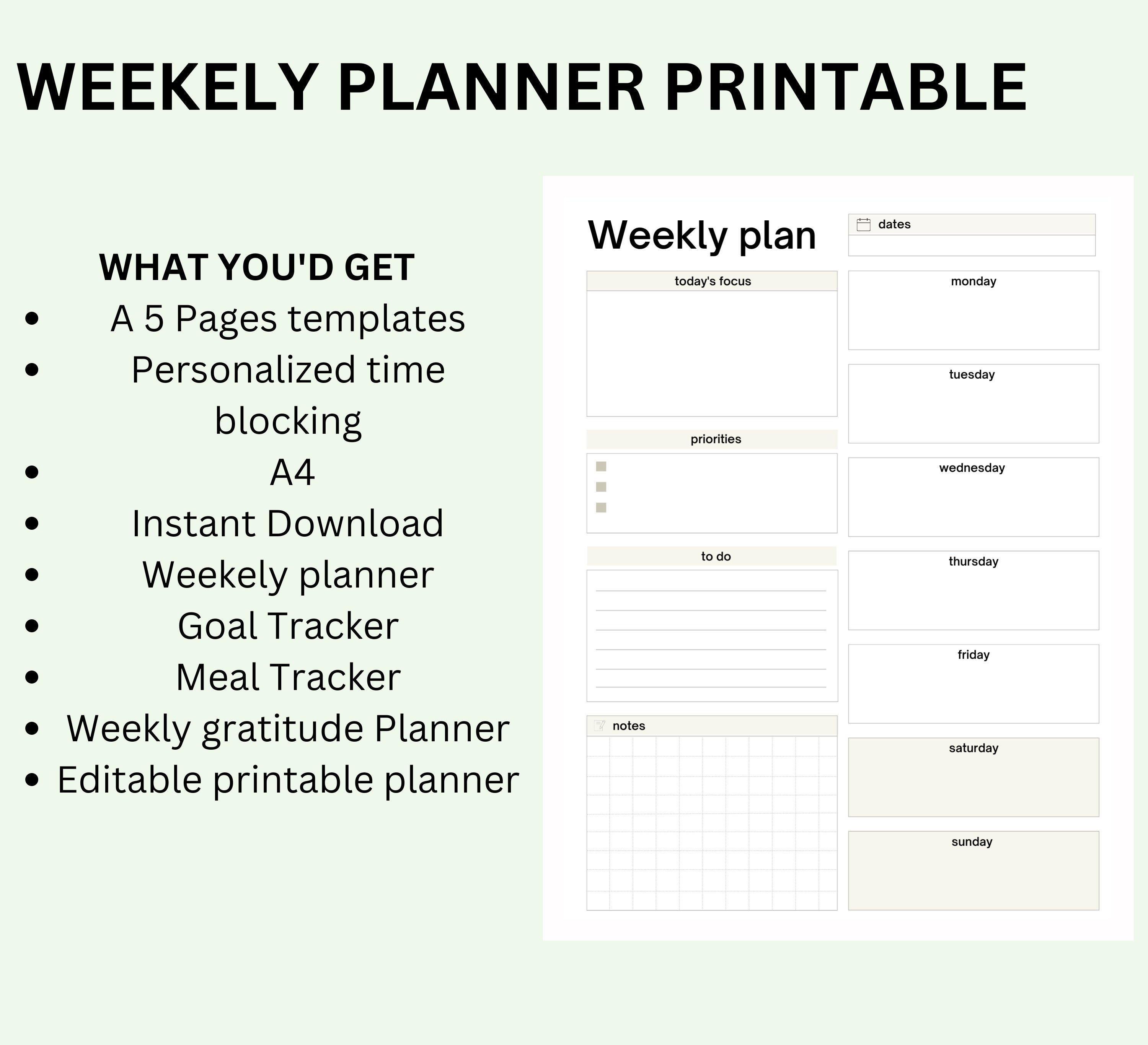 Editable Weekly Planner Template | Canva Printable Weekly Schedule ...