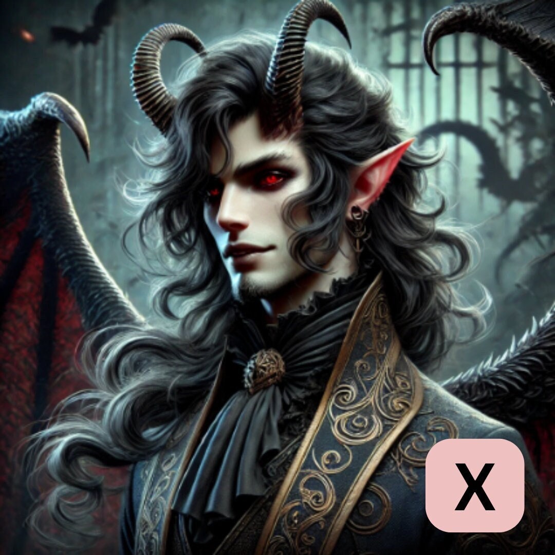 Dark Arts Incubus Companion: Luxurious Curly Black Hair, Glowing Red ...