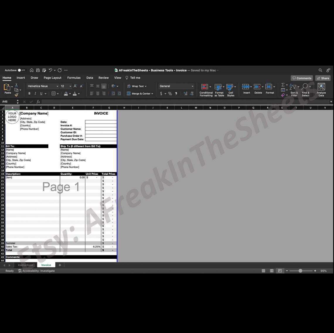 Business Management Excel Template / Tool for Invoices - Etsy