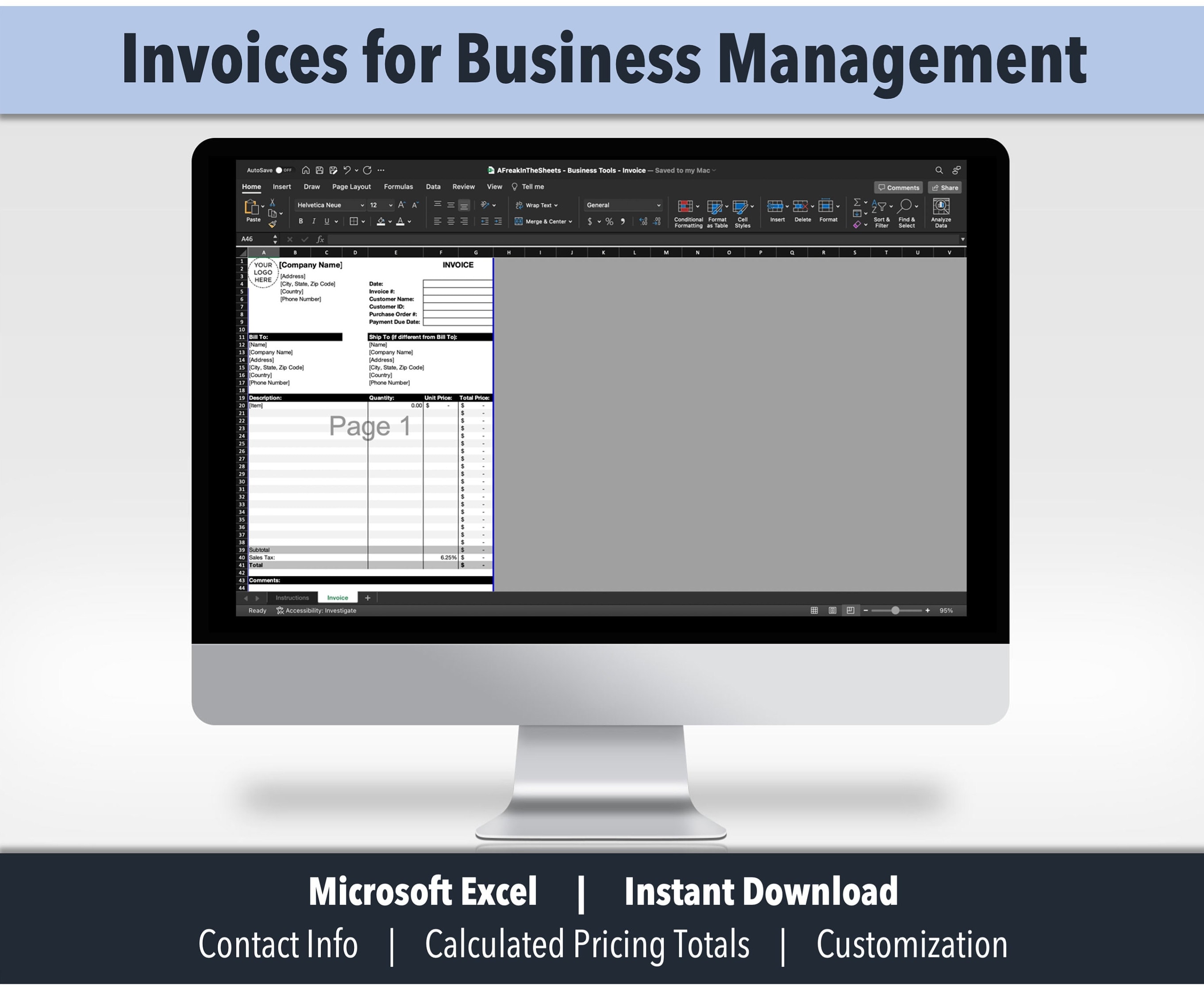 Business Management Excel Template / Tool for Invoices - Etsy