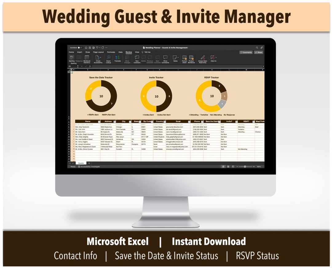 Wedding Planner - Excel Template / Tool for Guest & Invite Management ...