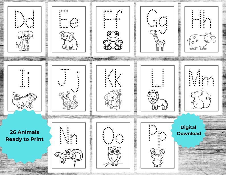 ABC Trace and Color Sheets Animal Alphabet A-Z Coloring Homeschool ...