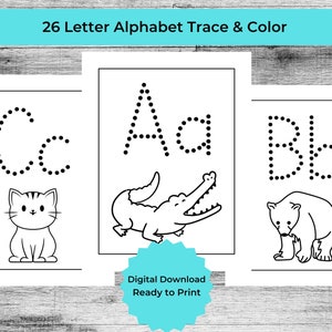 ABC Trace and Color Sheets Animal Alphabet A-Z Coloring Homeschool ...