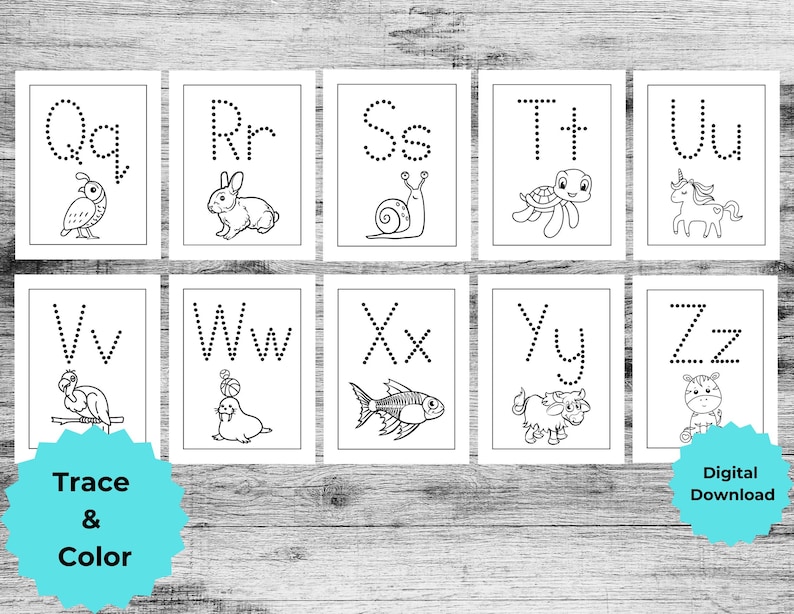 ABC Trace and Color Sheets Animal Alphabet A-Z Coloring Homeschool ...