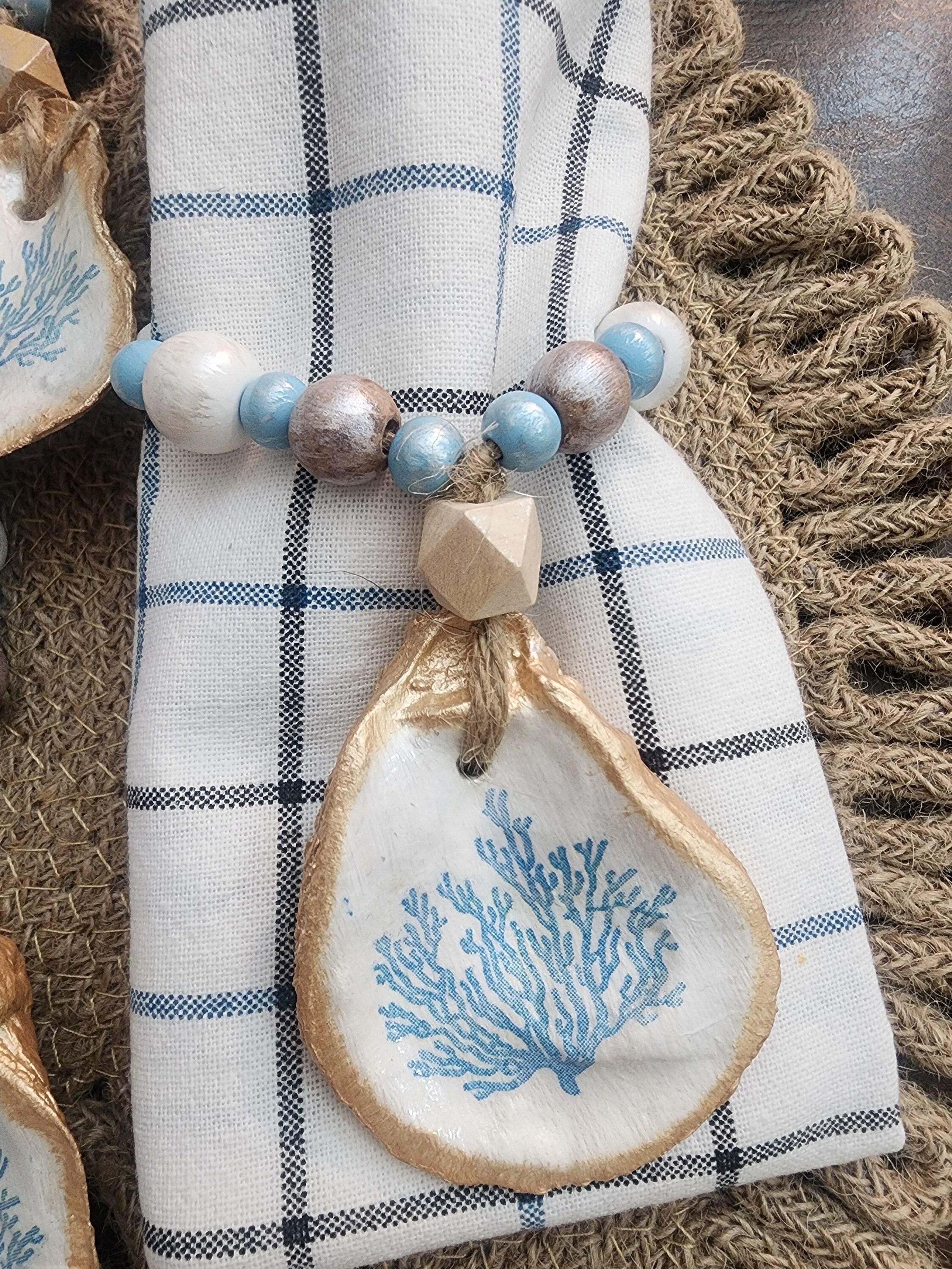 Ocean-inspired Oyster Shell Napkin Ring With Seaweed Decoupage, Mother ...