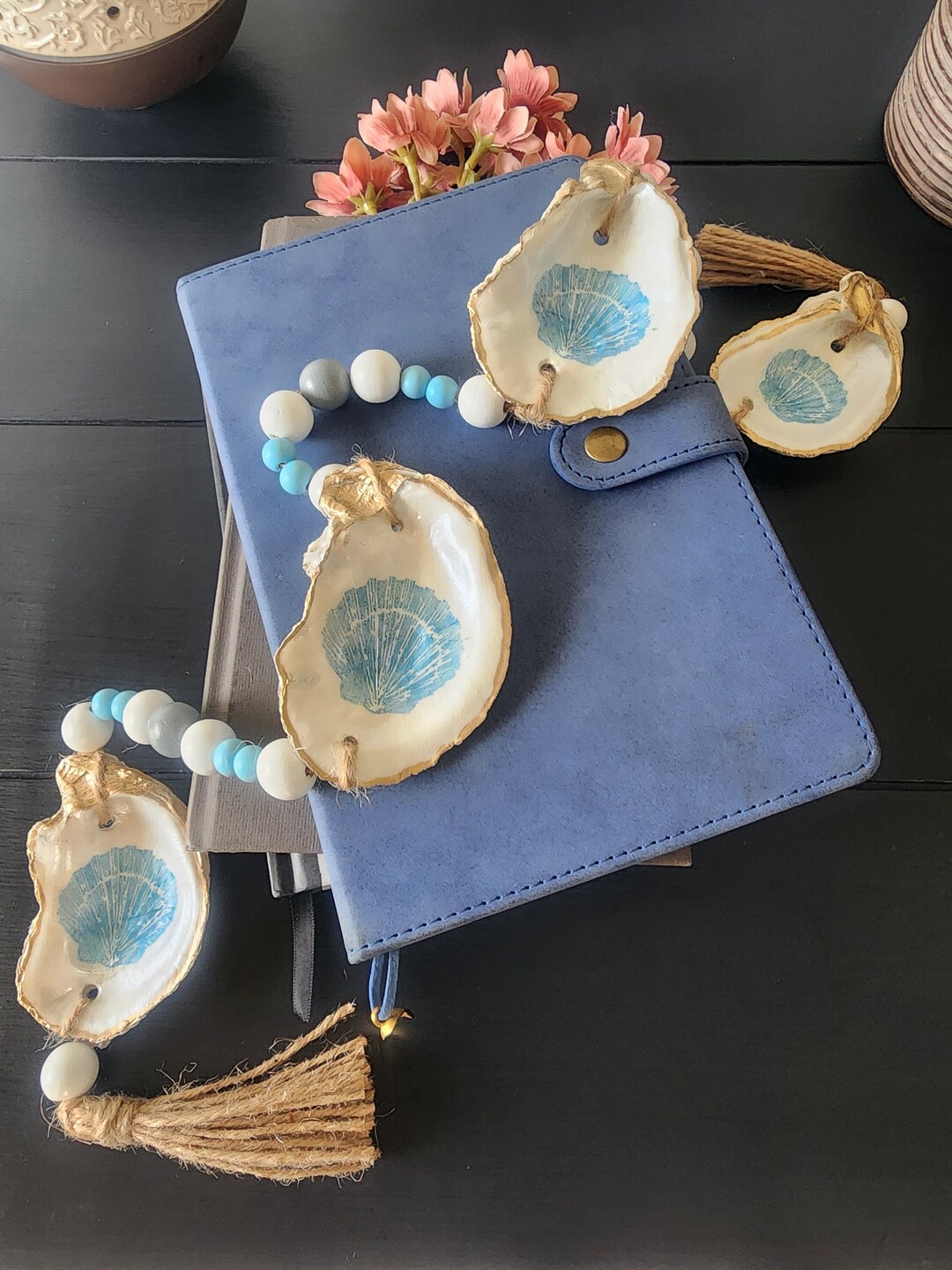 Sea-inspired Oyster Shell and Wooden Bead Garland Ocean Themed Mantel ...