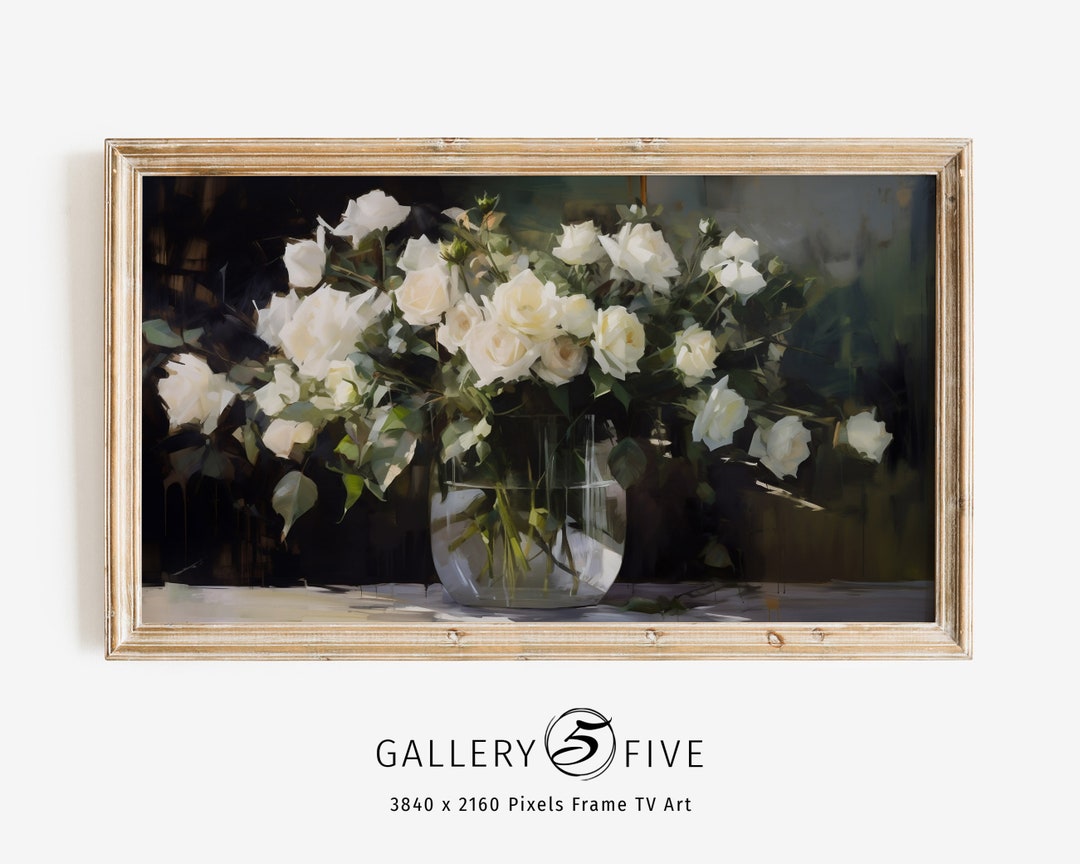 Samsung Frame TV Art White Roses Still-life Painting Instant Digital ...