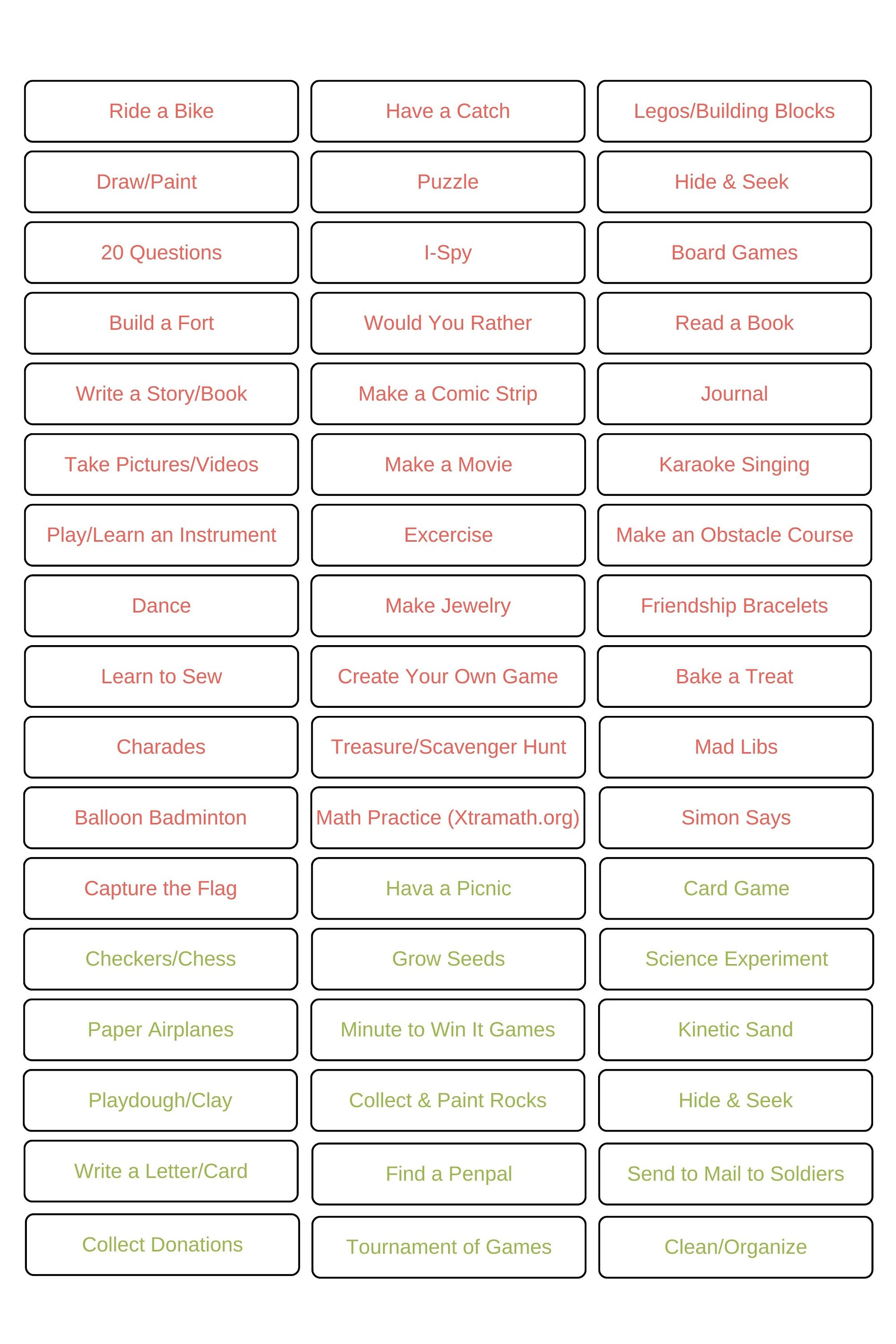 Kids Summer Boredom Busters - Etsy