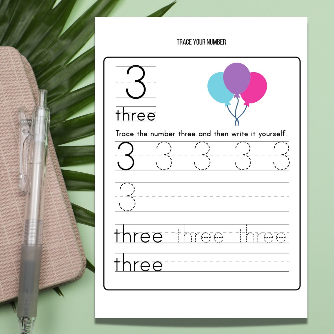 Number Tracing Sheet, Back to School, Preschool Line Tracing, Writing ...