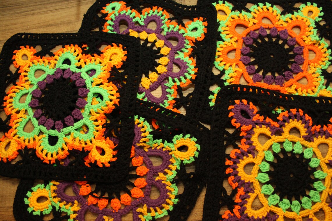 Gothic Neon Granny Squares: Unassembled Crochet Squares, 9 Inch - Etsy