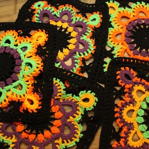 Dark Neon Granny Squares Set Gothic Neon Granny Squares 9 Granny ...