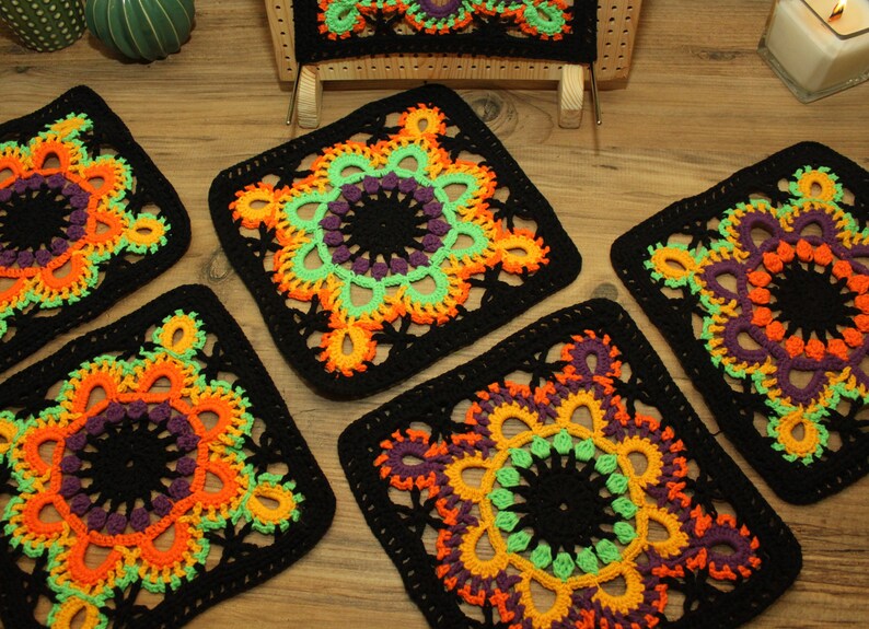 Dark Neon Granny Squares Set Gothic Neon Granny Squares 9 Granny ...