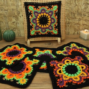 Dark Neon Granny Squares Set Gothic Neon Granny Squares 9 Granny ...