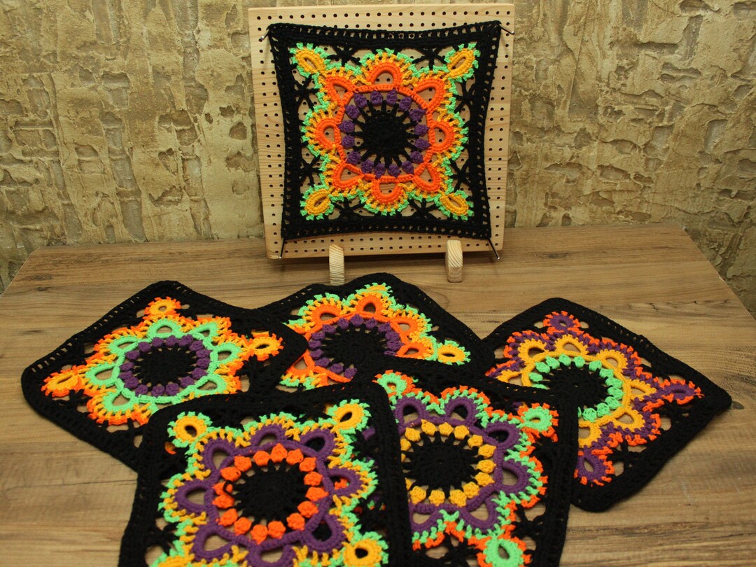 Dark Neon Granny Squares Set Gothic Neon Granny Squares 9 Granny ...