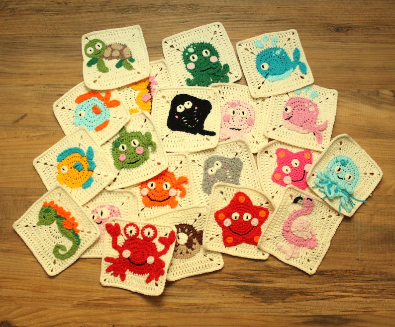 Sea Creatures Granny Square Set | 20 Pcs | Under the Sea | Baby Decor ...